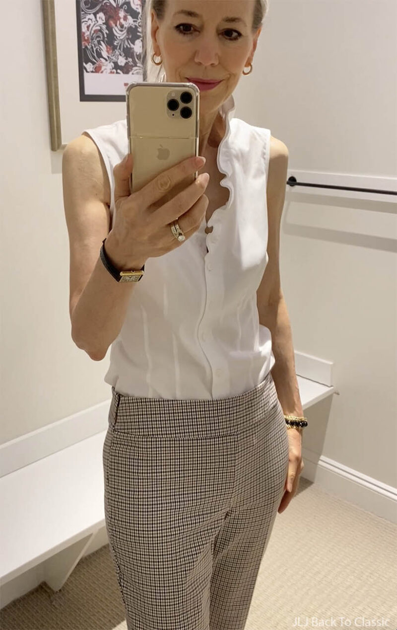 Vlog/Timeless Style: Gucci Padlock GG Small Shoulder Bag, Tan Cardigan, White Ruffle Blouse ...