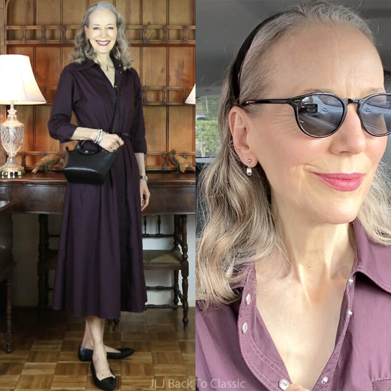 Timeless Style: Longchamp XS Leather Le Pliage Bag, Plum Shirtdress ...