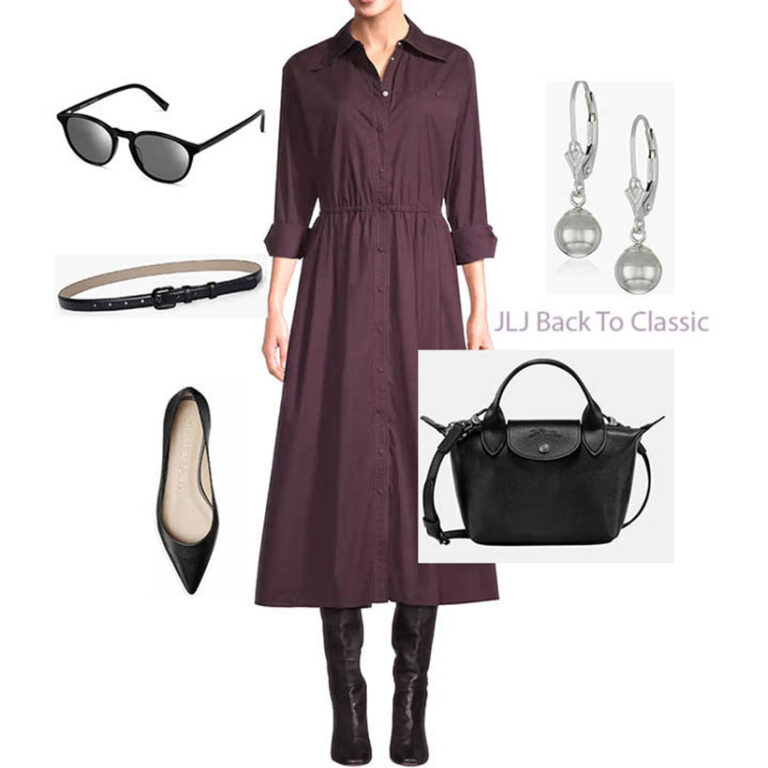 Timeless Style: Longchamp XS Leather Le Pliage Bag, Plum Shirtdress ...